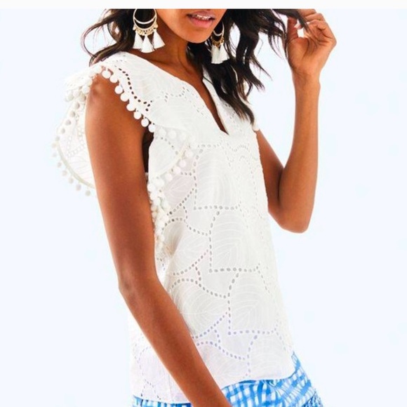 Lilly Pulitzer | Tops | Lilly Pulitzer Astara Palm Tree Eyelet Flounced ...
